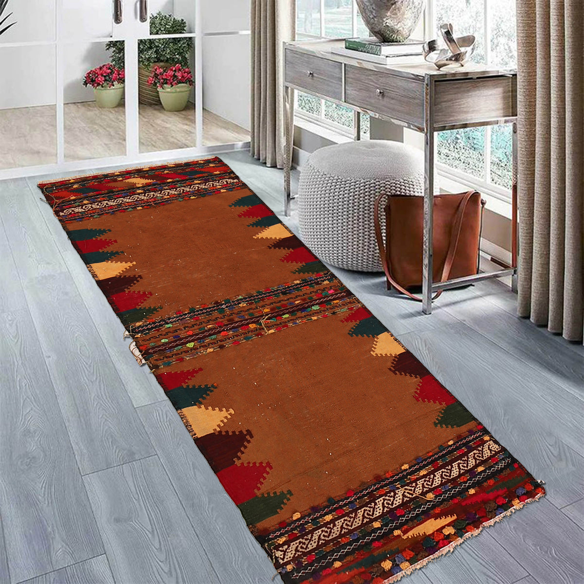 Buy Handmade Tribal Afghan Orange Color Sufra Kilim.