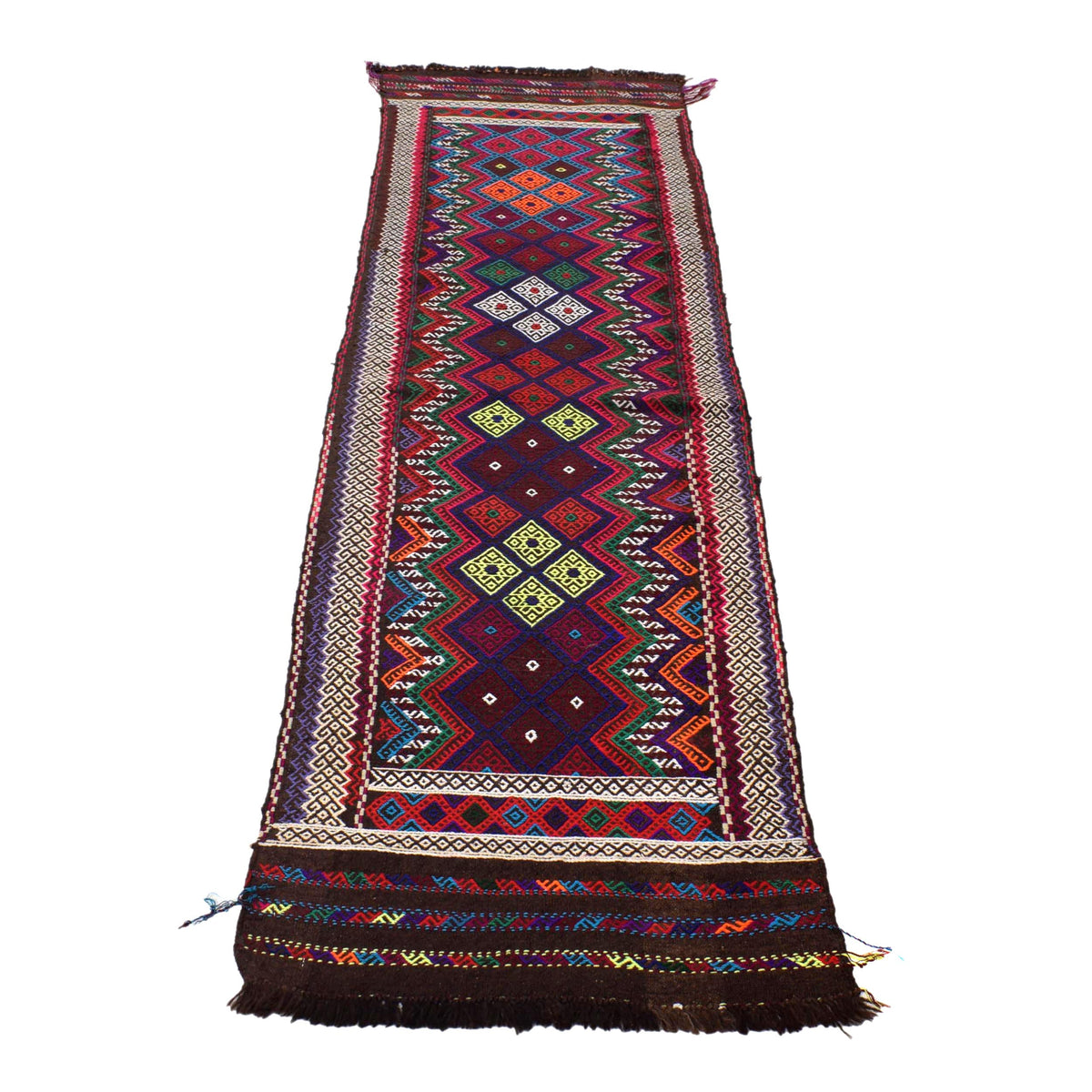 Traditional Hand Knotted Afghan Short Suzuni Runner.